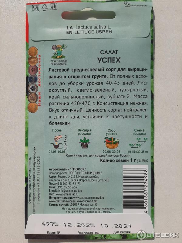 Отзыв о Семена салата листового Поиск "Успех" | Замечательный сорт ...